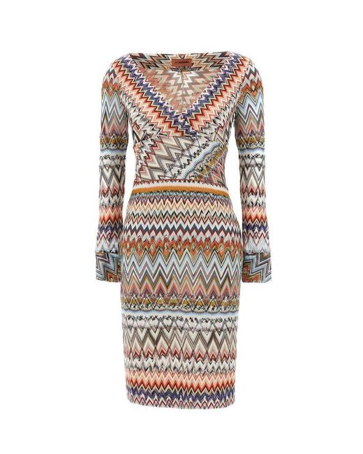 Missoni Zig-zag V-neck Midi Dress in White | Lyst Missoni Zig-zag V-neck Midi Dress in White | Lyst