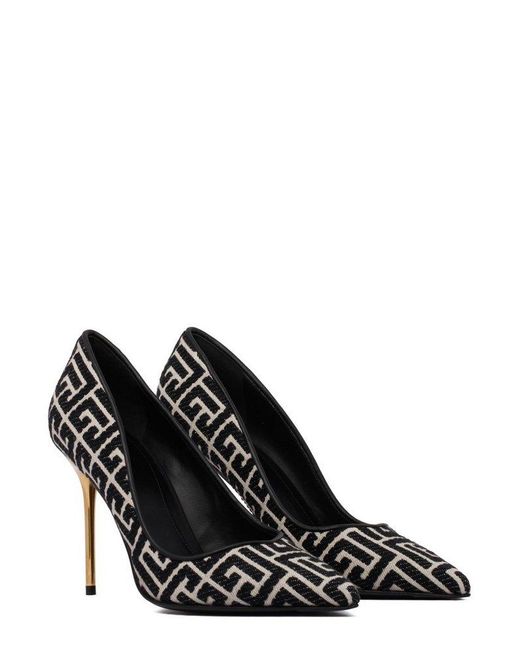 Balmain Jacquard Monogram Ruby Stilettos in Black | Lyst