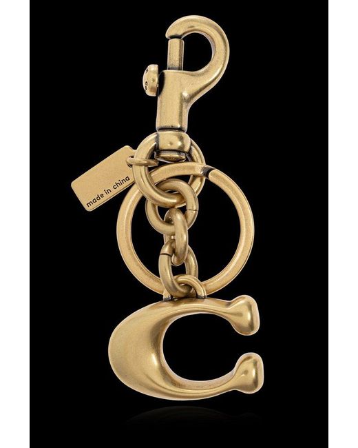 COACH Logo Plaque Keychain in Black | Lyst