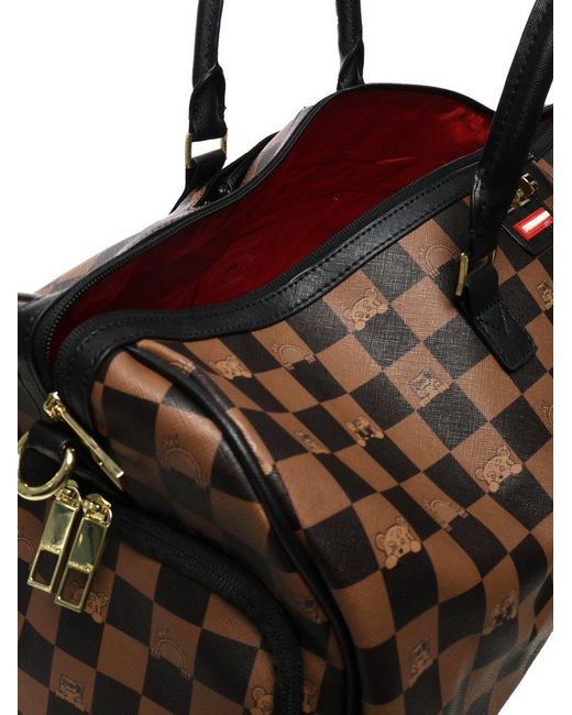 Sprayground Peeking Character Check Zipped Duffle Bag in Black for Men ...