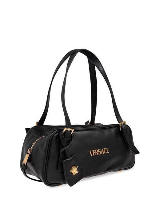 Versace Logo-Lettering Zipped Shoulder Bag in Black | Lyst