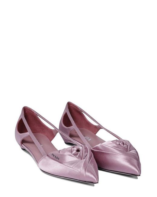 Prada Logo Printed Cut-Out Detailed Ballerinas in Pink | Lyst