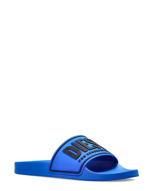 DIESEL Sa-Mayemi Cc Logo Embossed Pool Slides in Blue for Men | Lyst