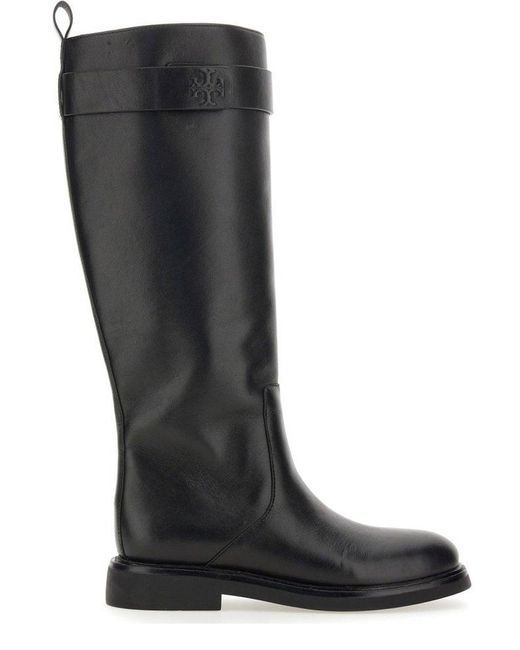Tory Burch Double T Round-Toe Knee-High Boots in Black | Lyst