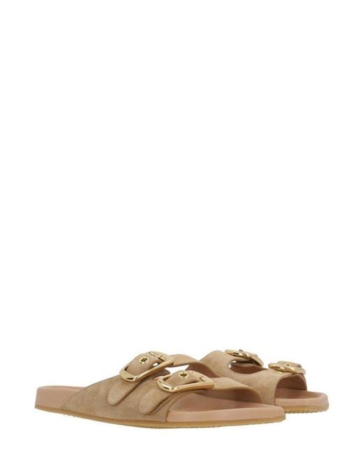 Chloé Double-Strap Slides in Brown | Lyst