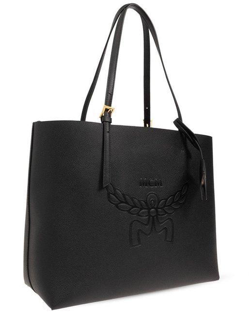 MCM Himmel Logo Debossed Medium Tote Bag In Black Lyst