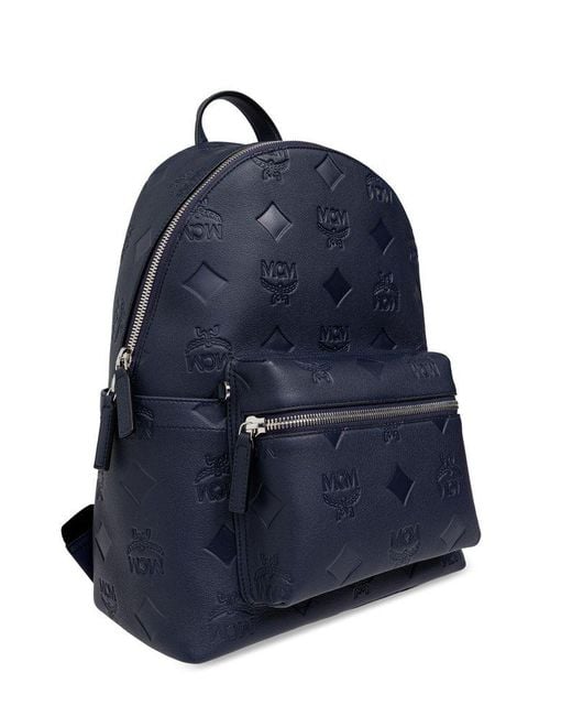 MCM Stark Logo Embossed Medium Backpack in Blue for Men | Lyst UK