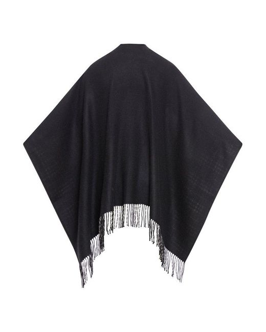 Burberry Reversible Checked Fringed Cape in Grey | Lyst UK