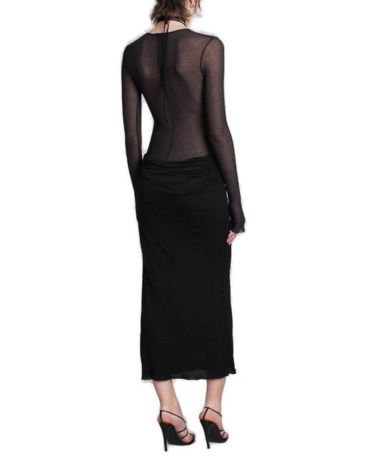 ANDREA ADAMO Semi-sheer Cut-out Ribbed Midi Dress in Black | Lyst