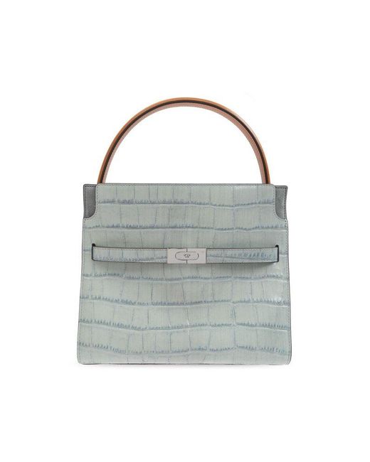 Tory Burch Small Lee Radziwill Embossed Double Bag in Gray | Lyst
