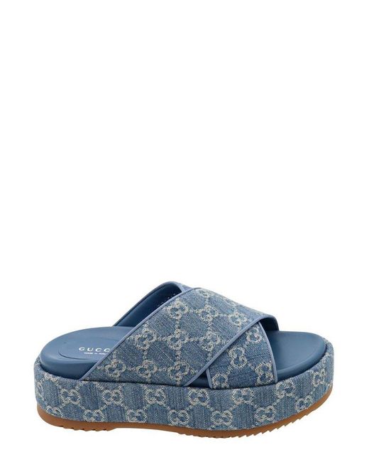 Gucci Gg Platform Slide Sandal, , Fabric in Blue | Lyst