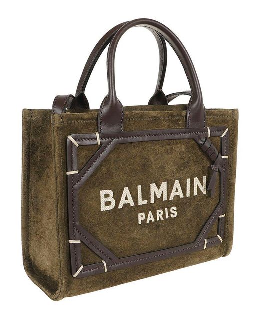 Balmain Structured Suede Top-Handle Shopper in Black | Lyst