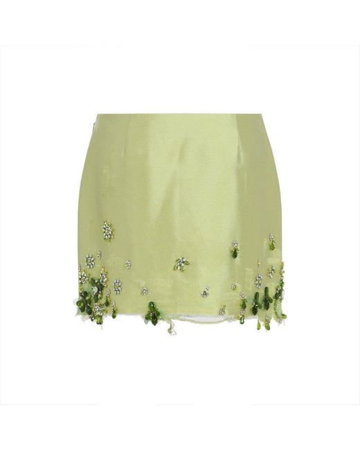 Prada Embellished Raw-Cut Hem Mini Skirt in Green | Lyst UK