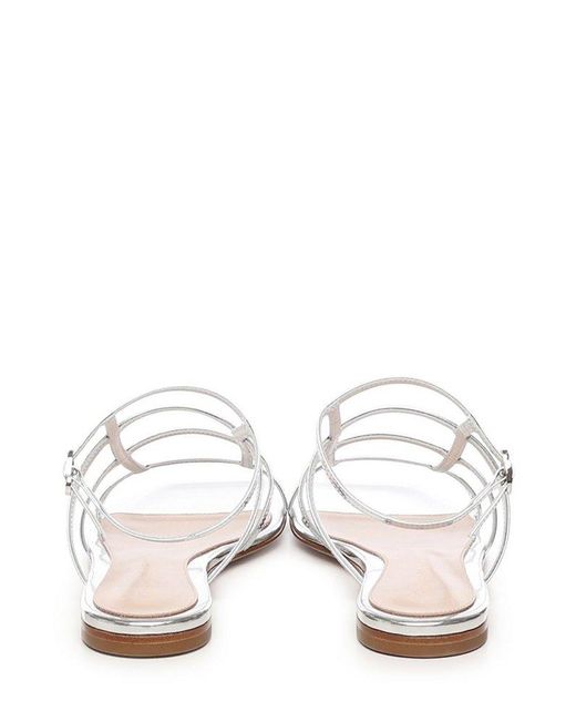 Gianvito Rossi Square Open Toe Flat Sandals in White | Lyst