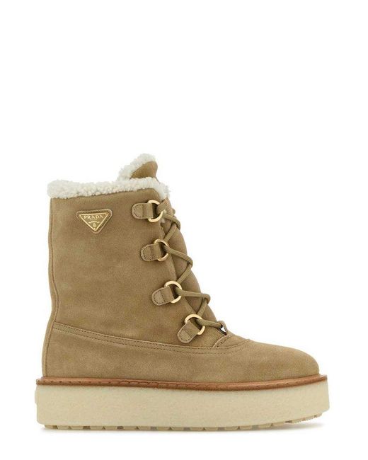 Prada Shearling Platform Ranger Boots in Brown | Lyst