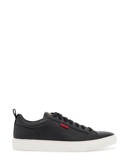 HUGO Men's Minimalist Sneakers With Rubber Sole And Red Logo in Black ...