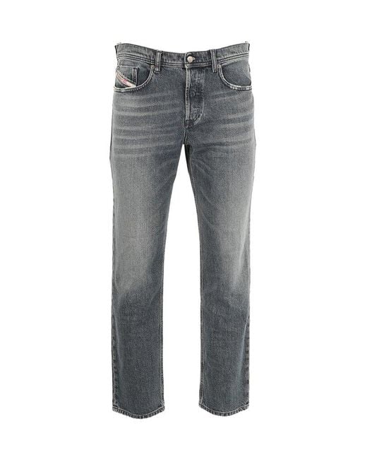 DIESEL Logo Patch Straight-Leg Jeans in Gray for Men | Lyst