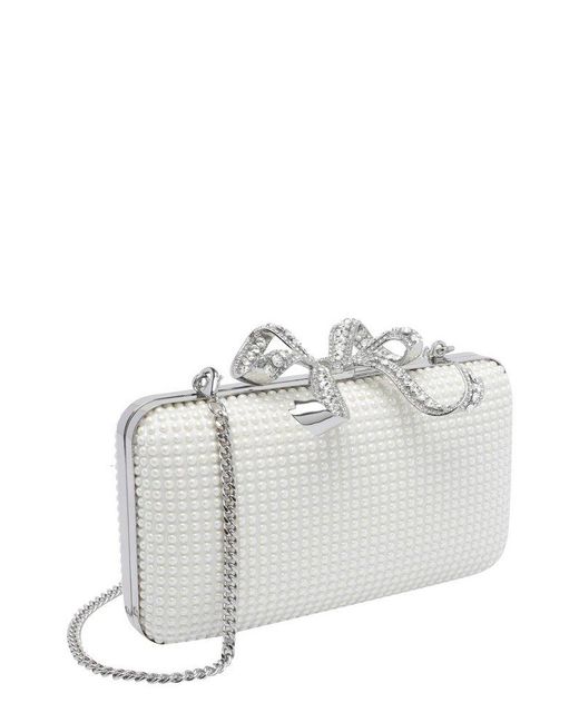 Self-Portrait Embellished Box Clutch Bag in White | Lyst