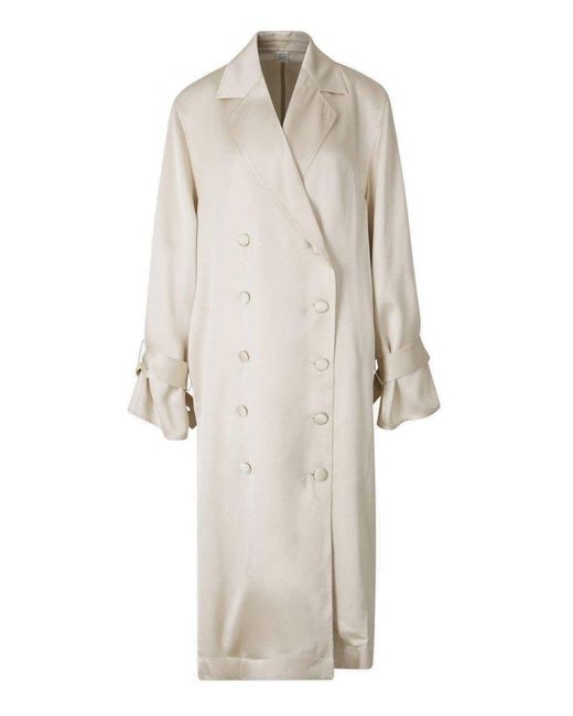 TOTEME Collared Button-Up Trench Coat in White | Lyst