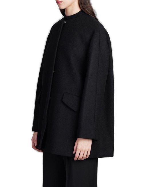 Theory Cape Back Melton Coat in Black | Lyst Theory Cape Back Melton Coat in Black | Lyst
