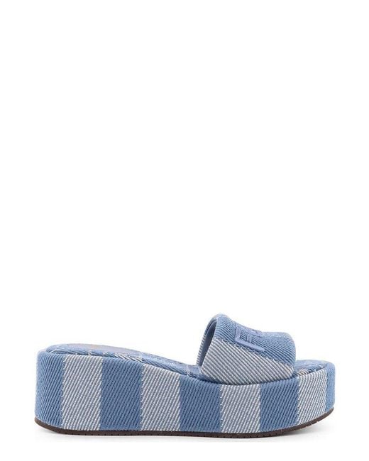 Fendi Sunshine Denim-Effect Jacquard Platform Slides in Blue | Lyst