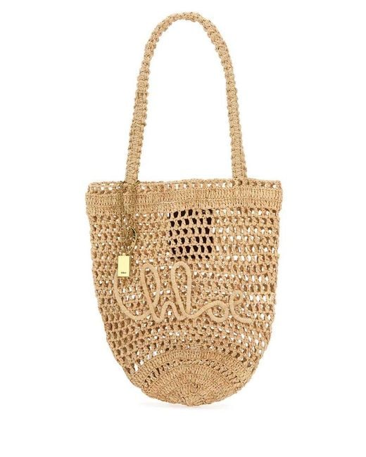 Chloé Small Summer Banana Raffia Tote Bag in White | Lyst