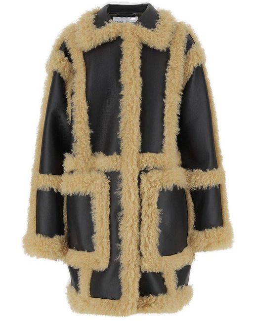 Stand Studio Hadlee Shearling Edge Coat in Black | Lyst