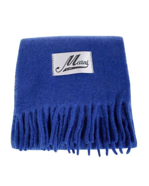 Marni Logo Patch Fringed Scarf in Blue for Men | Lyst UK