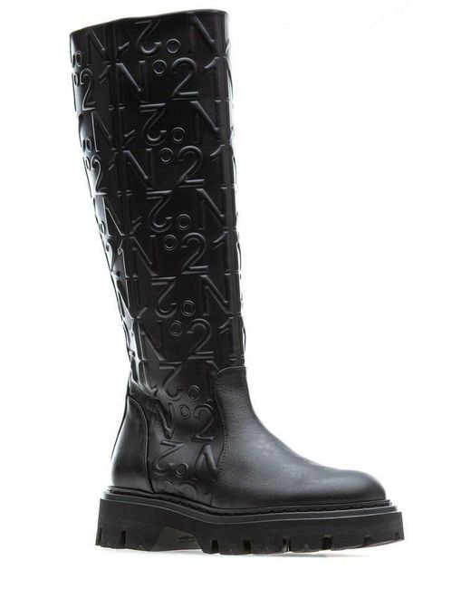 N°21 Calf-Length Embossed Boots in Black | Lyst