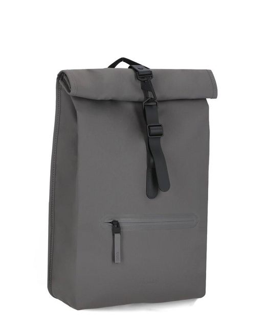 Rains Rolltop Rucksack Logo Detailed Backpack in Gray for Men | Lyst