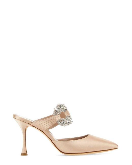 Manolo Blahnik Maidugura Pointed Toe Mules in White | Lyst