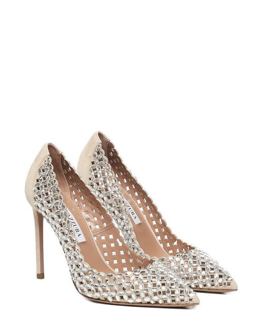 Aquazzura Amourose Heart Motif Pumps in Metallic | Lyst