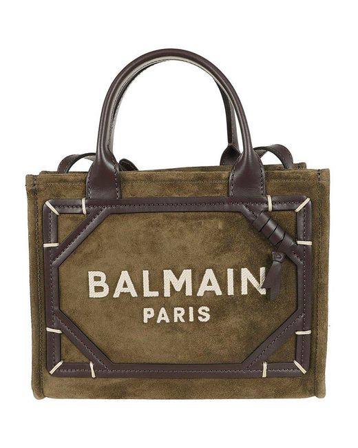 Balmain Structured Suede Top-Handle Shopper in Black | Lyst