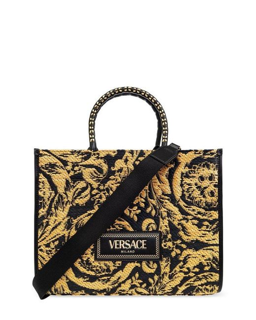 Versace Barocco-Printed Top Handle Bag in Black | Lyst