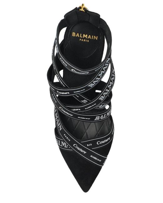 Balmain Couture Ribbon Crossover Strap Pumps in Black | Lyst