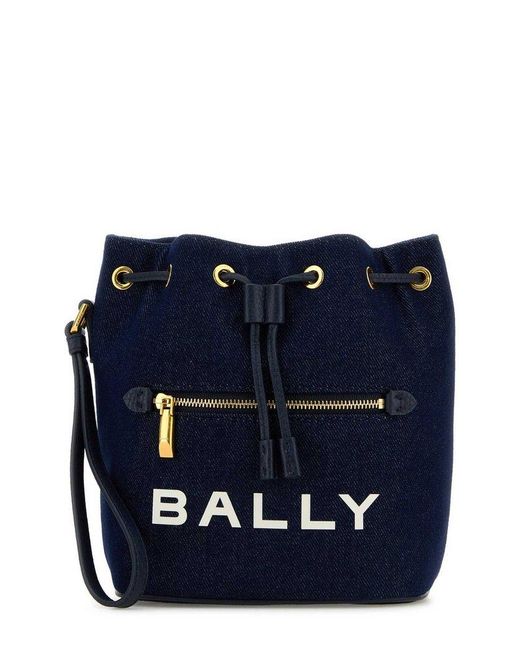 Bally Logo Printed Bar Mini Bucket Bag in Blue | Lyst