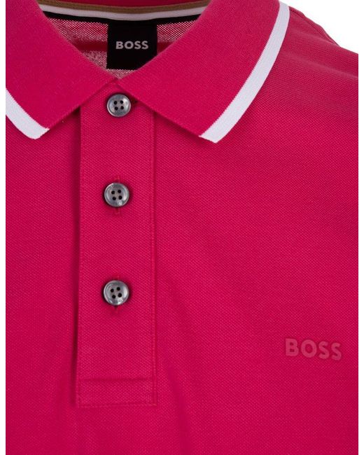 BOSS Logo Detailed Polo Shirt in Pink for Men | Lyst