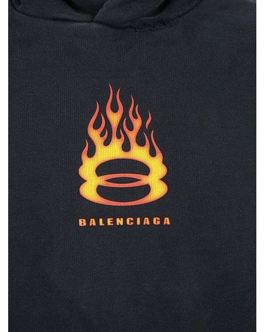 Balenciaga Burning Unity Logo Printed Distressed Hoodie in Blue for Men ...