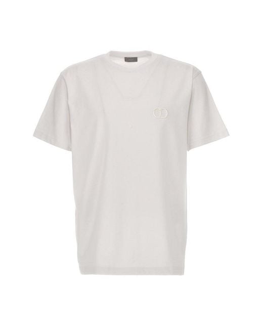Dior Cd Embroidered Crewneck T-Shirt in White for Men | Lyst