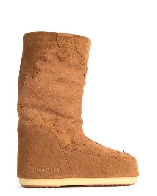 Moon Boot Icon Embroidered Boots in Brown | Lyst