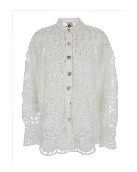 FARM Rio Swan Lake Lace Embroidered Shirt in White | Lyst