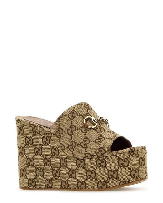 Gucci Gg Wedge Sandals in Brown | Lyst