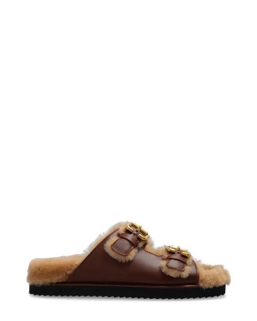 Chloé Nil Double-strap Slides in Brown | Lyst