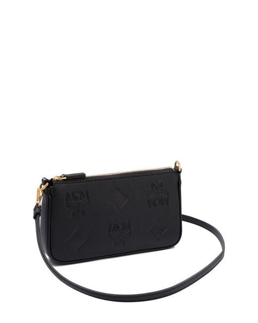 MCM Aren Maxi Monogram Leather Chain Crossbody Bag in Black | Lyst