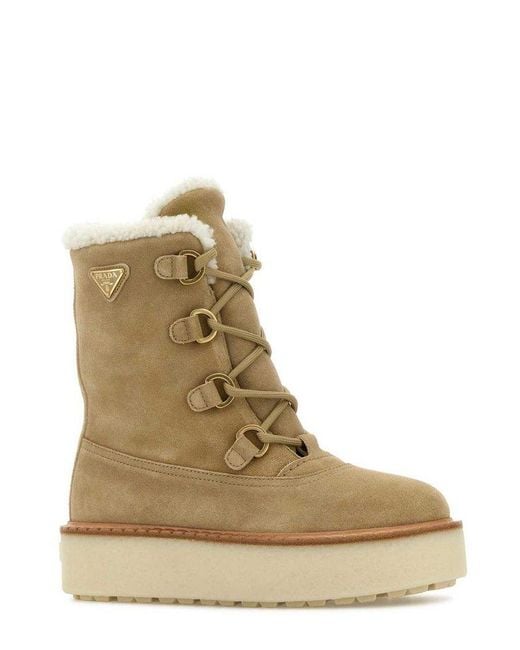 Prada Shearling Platform Ranger Boots in Brown | Lyst