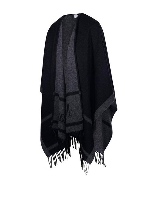 Max Mara Logo Detailed Fringed Cape in Blue | Lyst