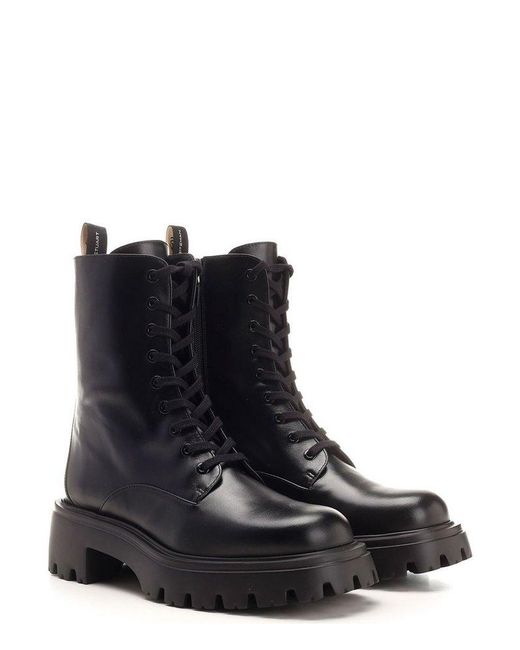 Stuart Weitzman Emerson Leather Combat Boot in Black | Lyst