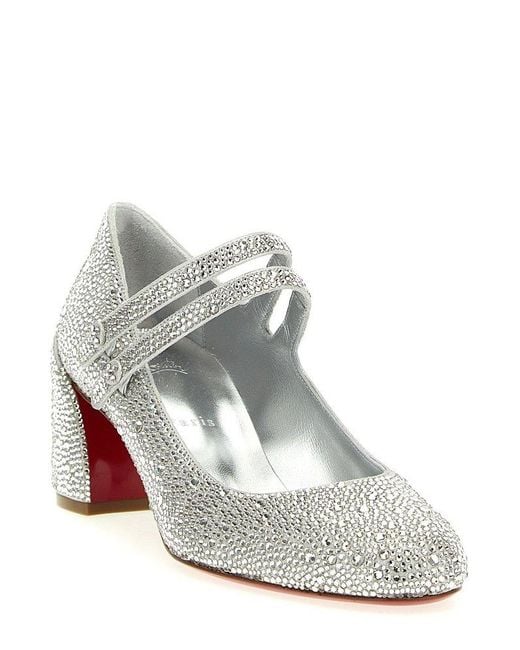 Christian Louboutin Miss Jane Strass Pumps in White | Lyst