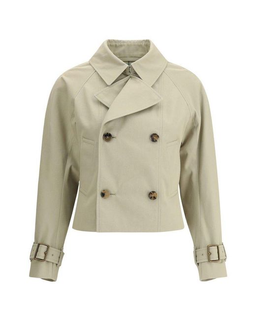 Burberry Double-Breasted Belted Cuff Trench Jacket in Natural | Lyst