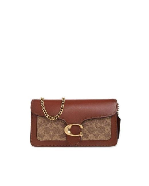 COACH Tabby Monogram Print Chain Clutch in Brown | Lyst
